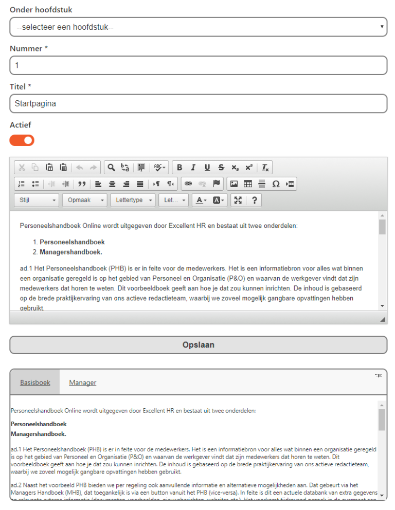 Hoofdstuk bewerken - Personeelshandboek Online